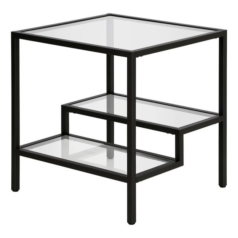 Pemberly Row Two-Tier Modern Metal Side Table with Glass Top in Black ...