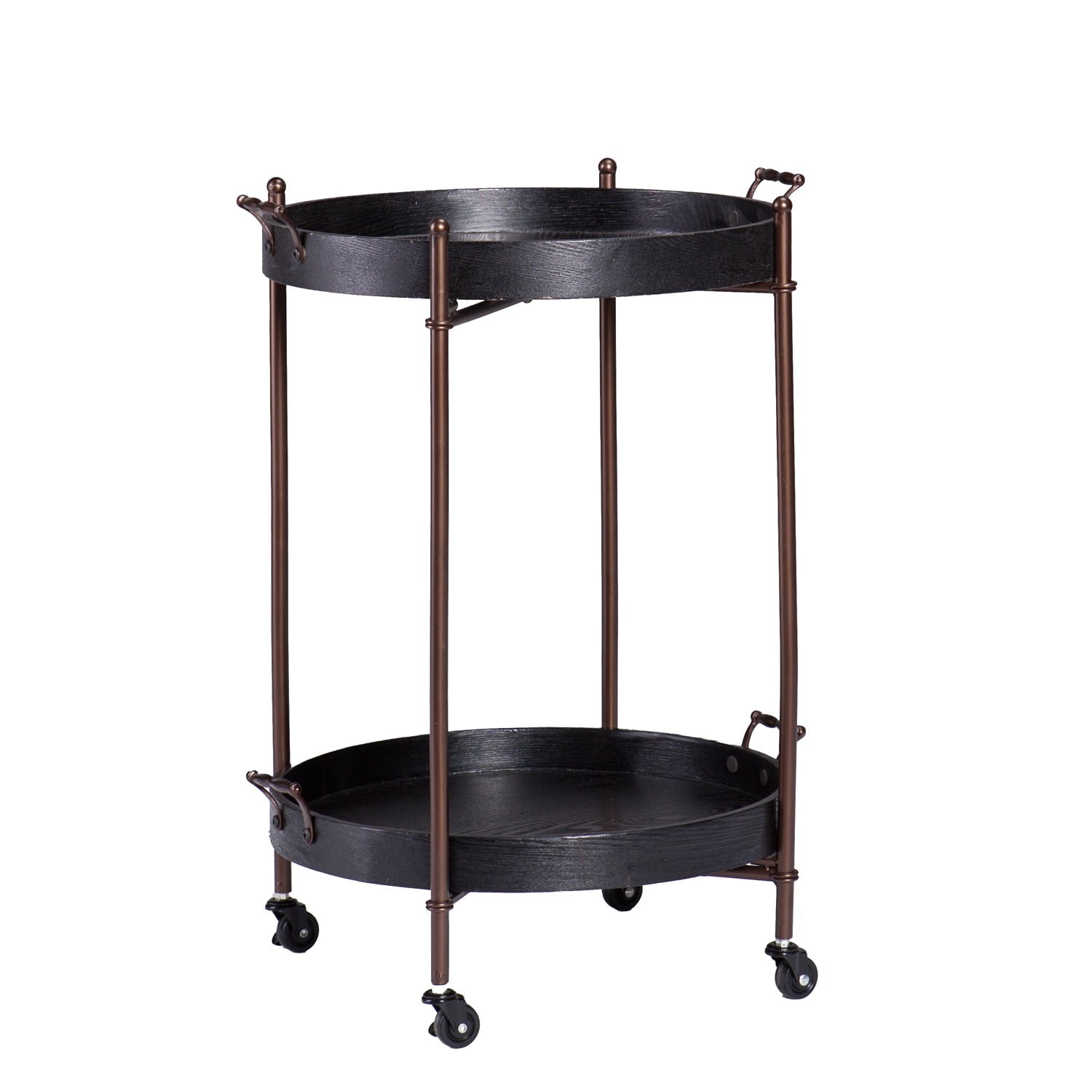 Pemberly Row Two-Tier Round Butler Bar Cart with Casters in Black/Aged ...