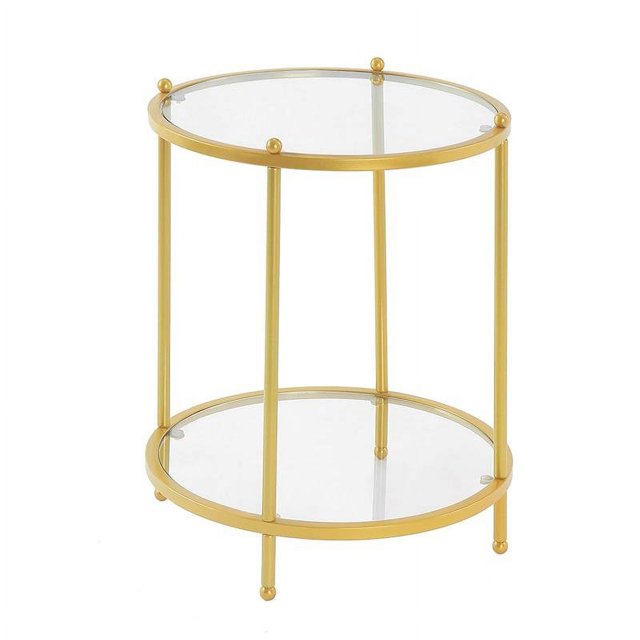 Pemberly Row Two Tier Round Gold Metal End Table With Clear Glass ...