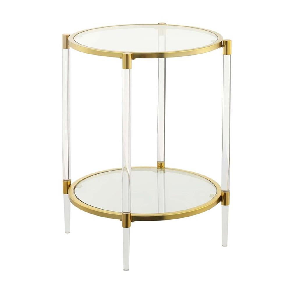 Pemberly Row Two Tiers Contemporary Glass End Table in Clear/Gold ...