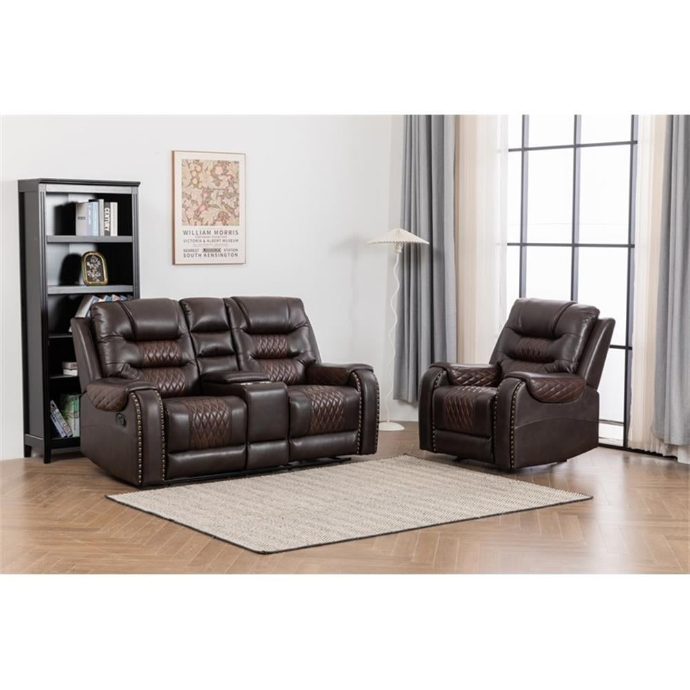 Pemberly Row Two Tone Faux Leather 2-Piece Livingroom Reclining Set In ...