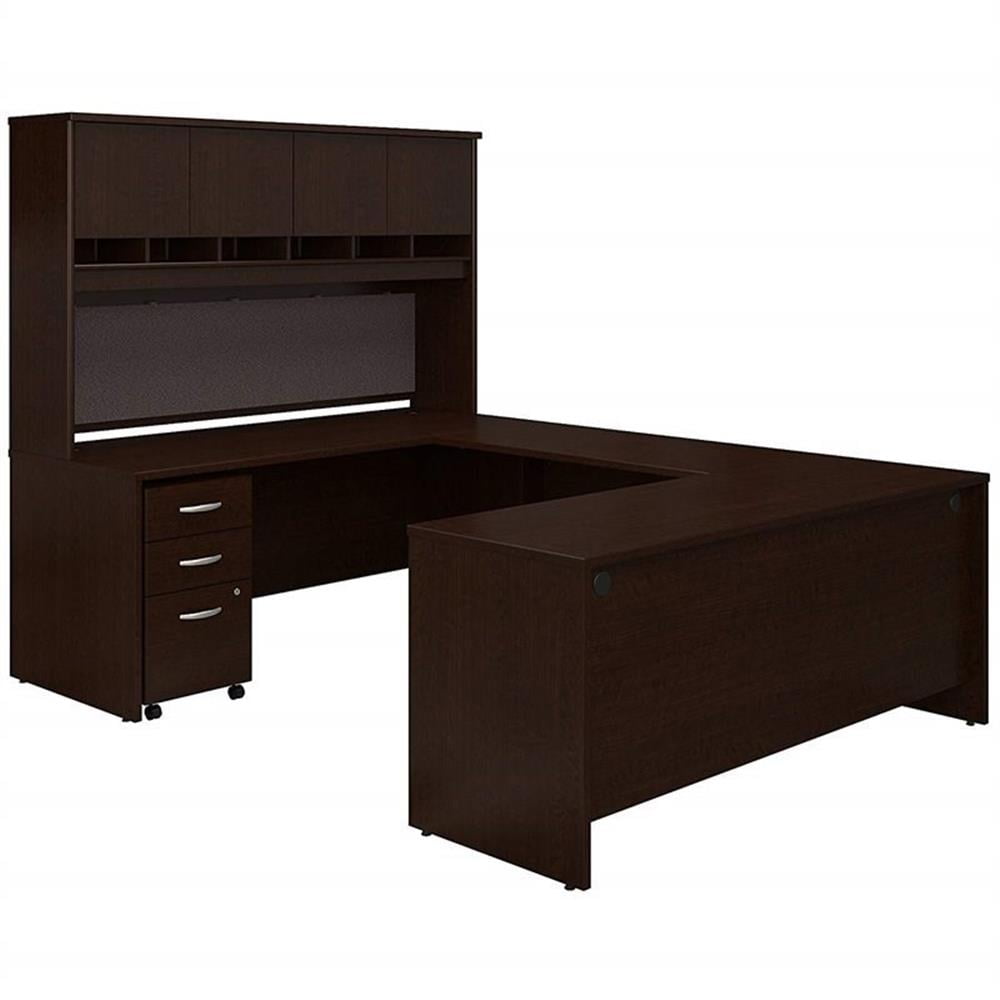 Pemberly Row U Shaped Desk w/ Hutch & Storage in Mocha Cherry ...