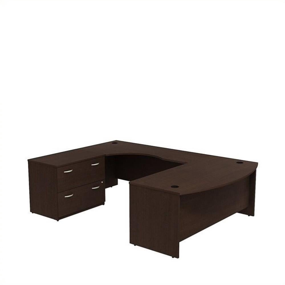 Pemberly Row U Shaped Desk with File Cabinet in Mocha Cherry ...