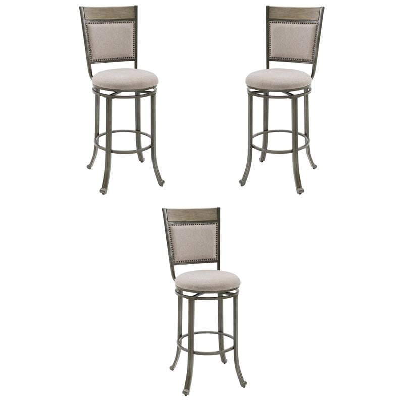 Pemberly Row Upholstered Bar Stool Set with Metal Base in Pewter - Set ...