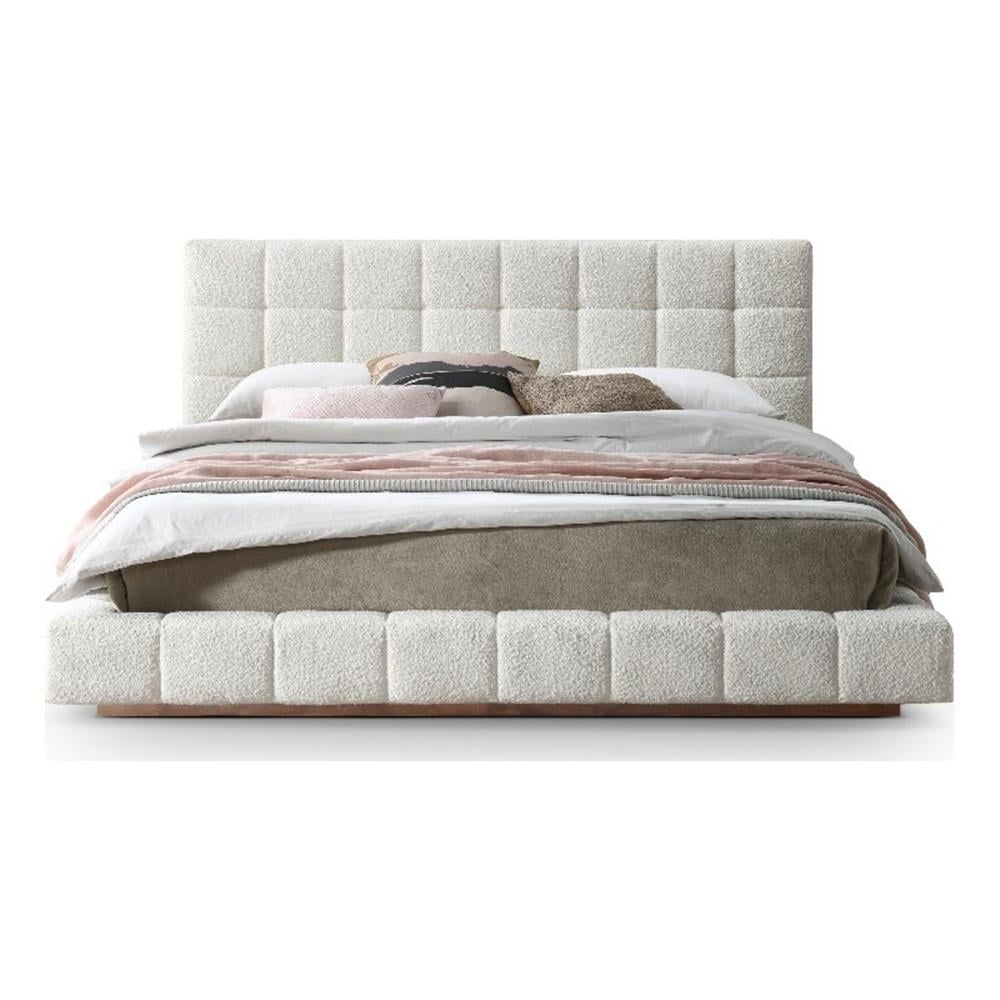 Pemberly Row Upholstered Mid-Century Fabric Queen Platform Bed in Ivory ...