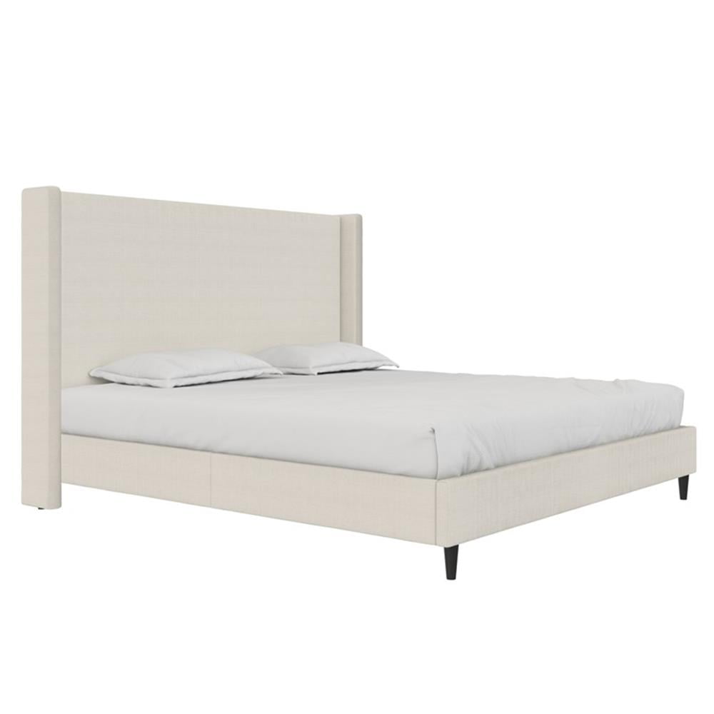 Pemberly Row Upholstered Platform Bed Frame - King in Textured Ivory ...