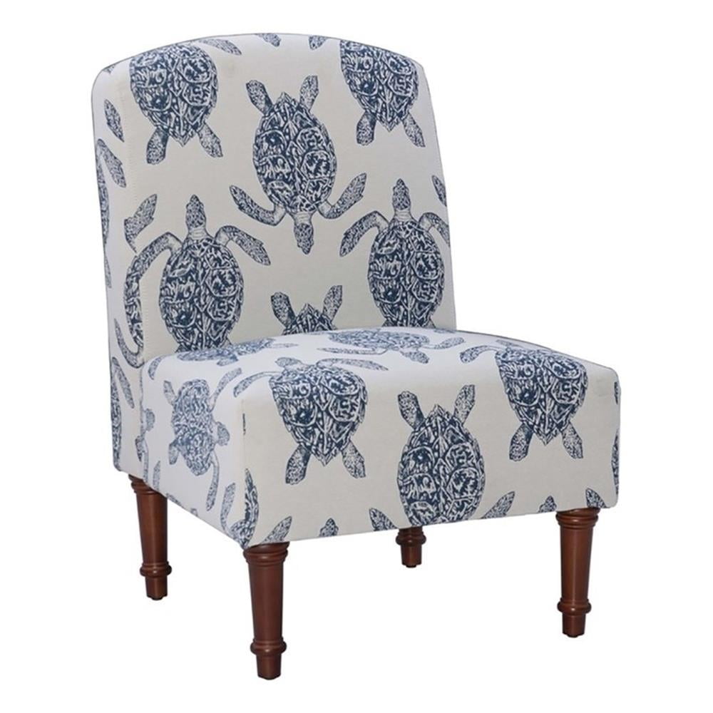 Pemberly Row Upholstered Turtle Print Armless Fabric Accent Chair in ...