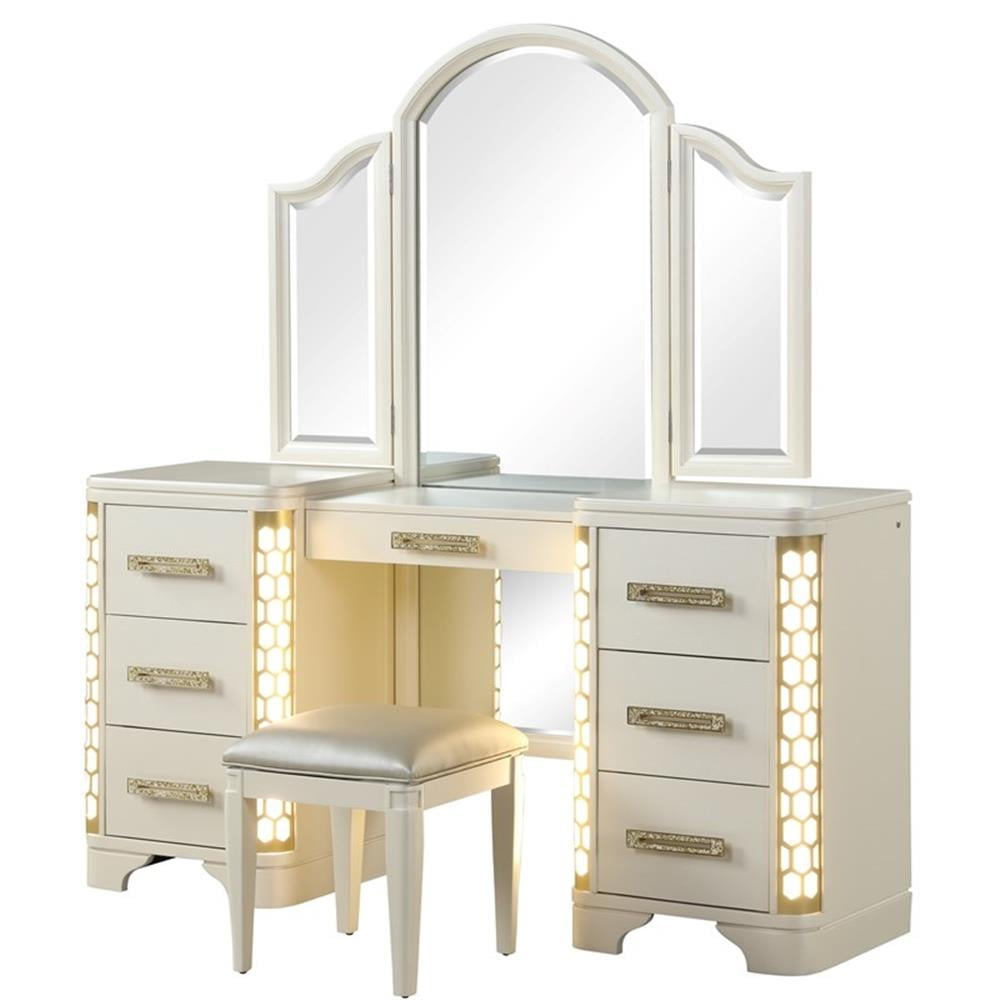Pemberly Row Vanity Set with side LED lightning made with Wood in Beige ...