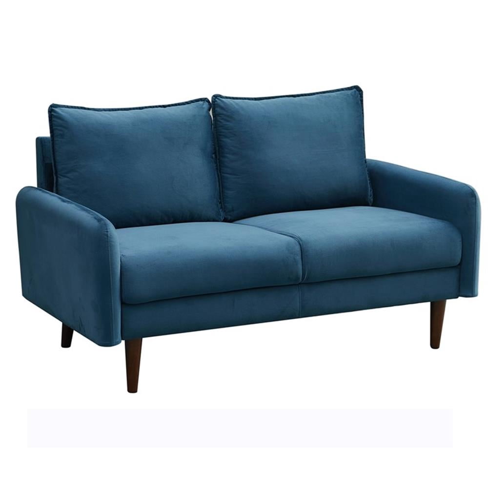 Pemberly Row Velvet Loveseat Sofa Wooden Legs for Living Room-Prussian ...
