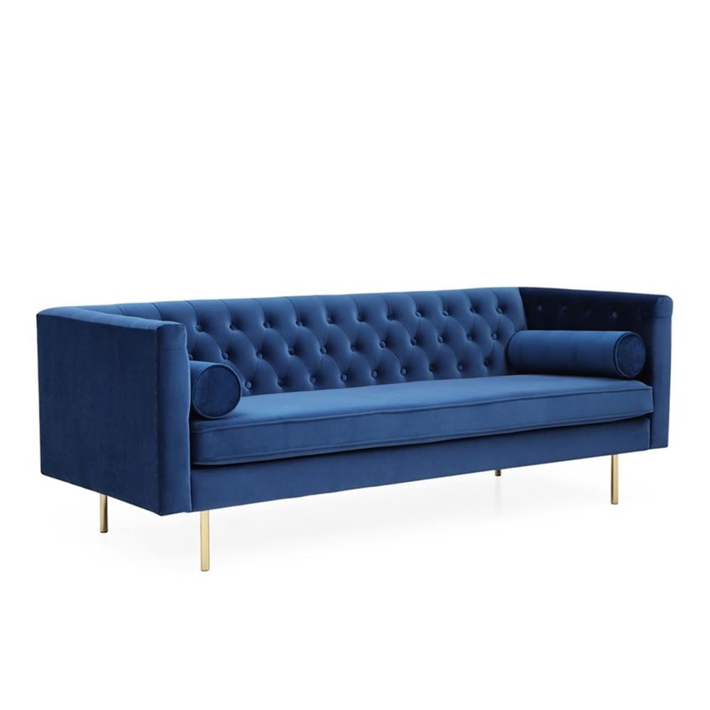 Pemberly Row Velvet Mid-Century Contemporary Velvet Sofa in Blue ...