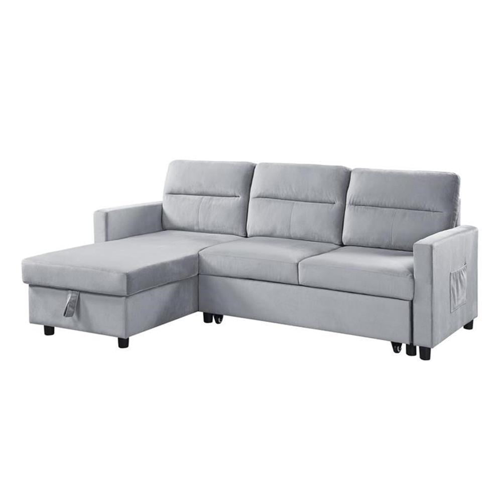 Pemberly Row Velvet Reversible Sleeper Sectional with Storage in Light ...