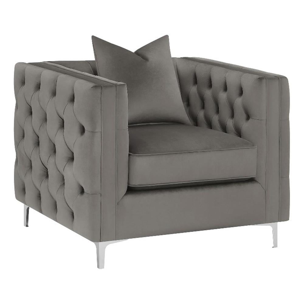 Pemberly Row Velvet Upholstered Tufted Tuxedo Arms Chair Urban Bronze ...