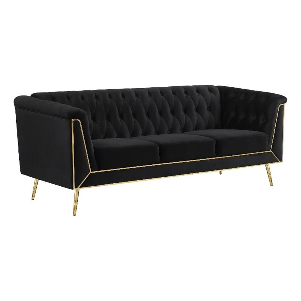 Pemberly Row Velvet Upholstered Tuxedo Arm Tufted Back Sofa Black ...