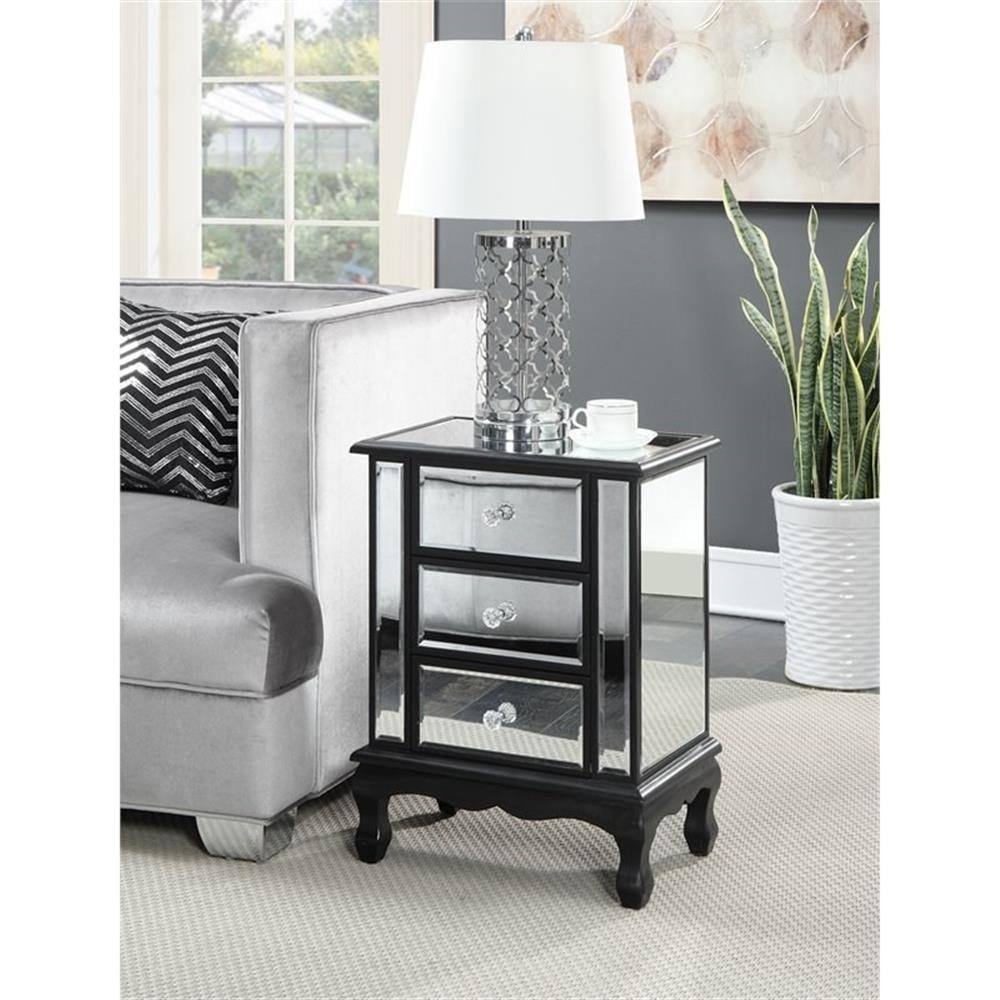 Pemberly Row Vineyard Three-Drawer End Table in Black Wood and Mirrored ...