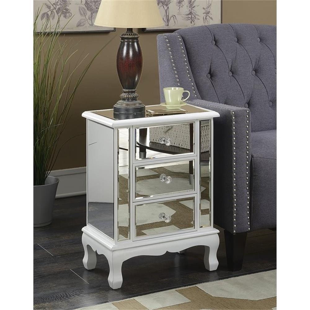 Pemberly Row Vineyard Three-Drawer End Table in White Wood and Mirrored ...