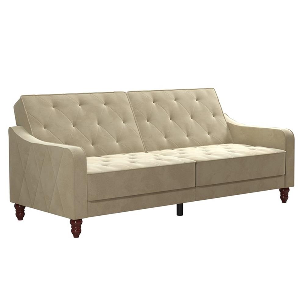Pemberly Row Vintage Tufted Split Back Futon in Taupe Velvet - Walmart.com
