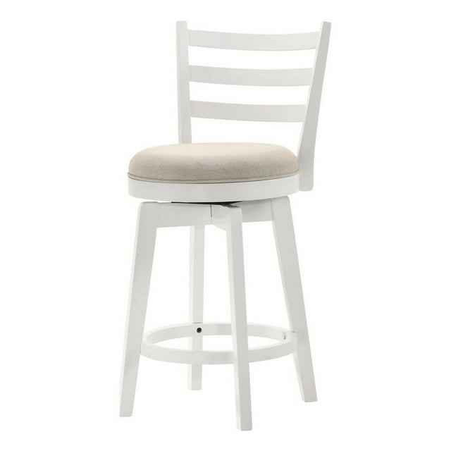 Pemberly Row White Wood Ladder Back Counter Height Swivel Chair ...
