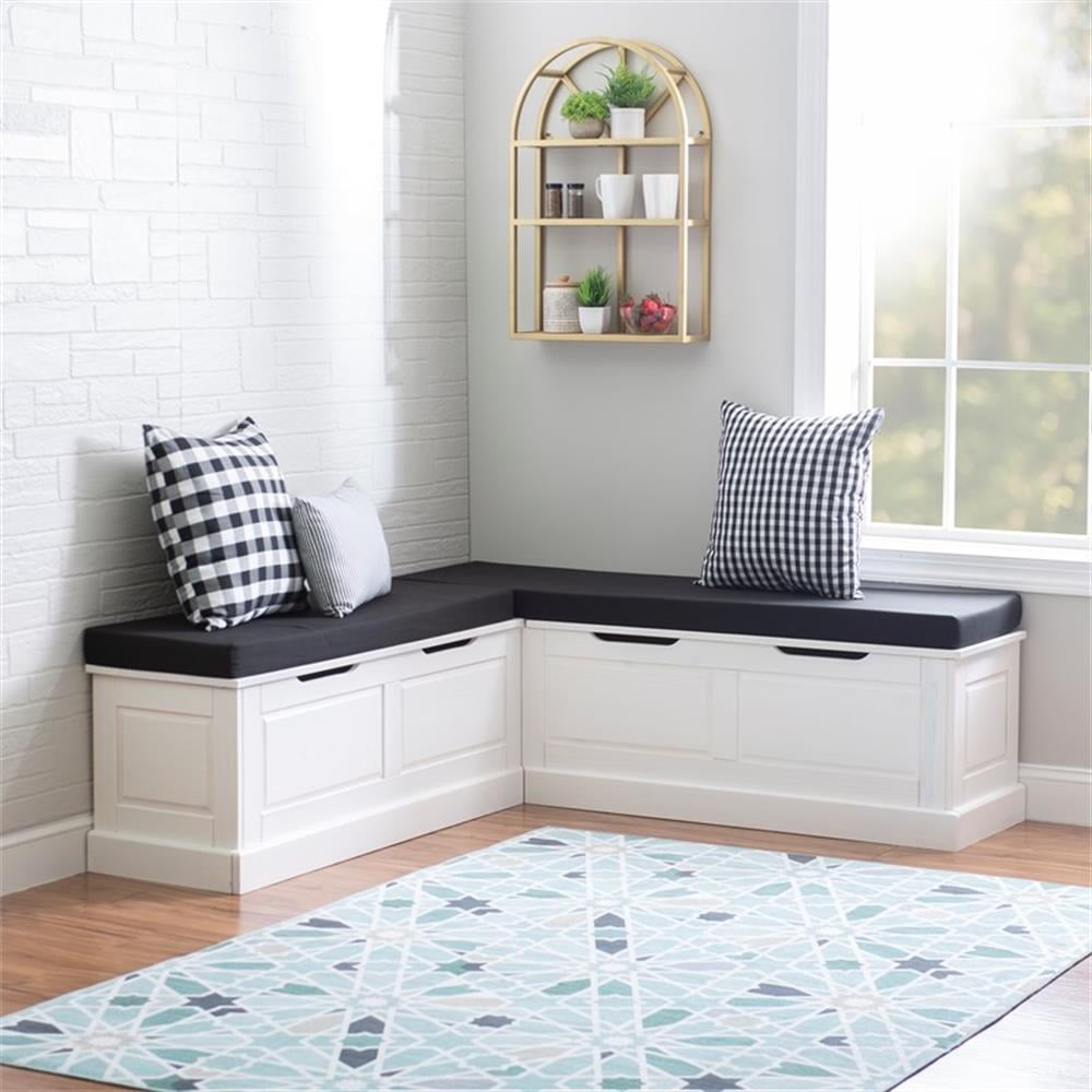 Pemberly Row White Wood Nook With Black Polyester Fabric Cushions ...