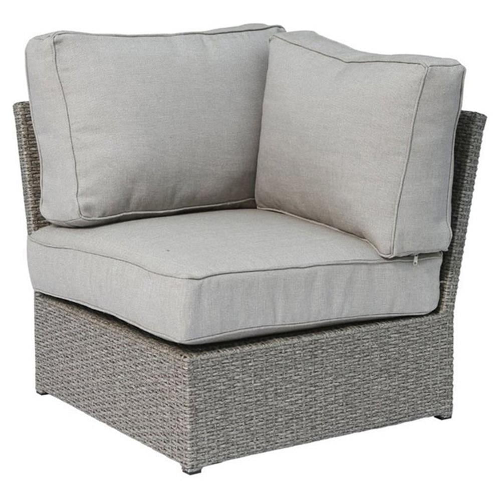 Pemberly Row Wicker Corner Wedge Patio Chair with Cushion in Gray ...