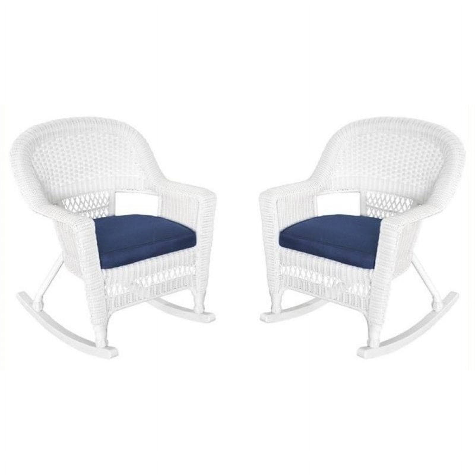 Pemberly Row Outdoor Wicker Patio Rocking Chairs with Cushion in White ...
