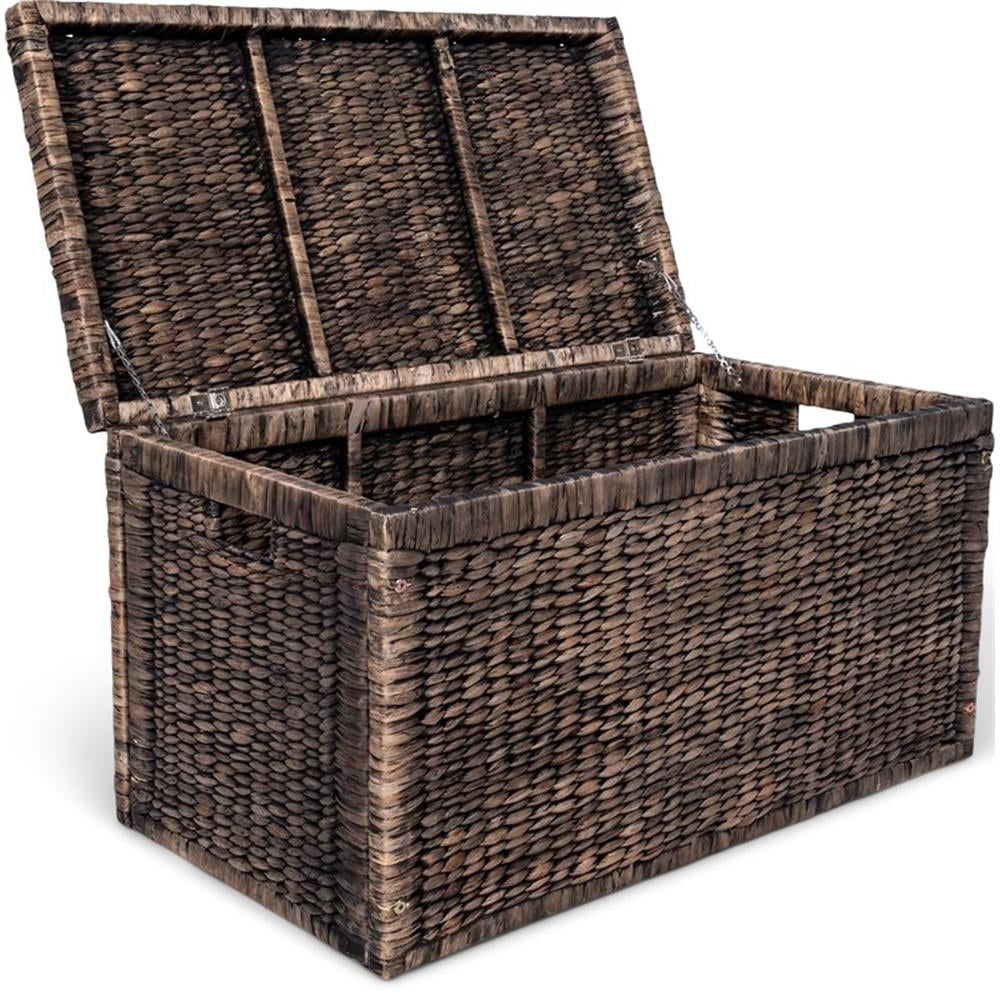 Pemberly Row Wicker Trunk Boho Style Chest Wood Water Hyacinth in Brown ...
