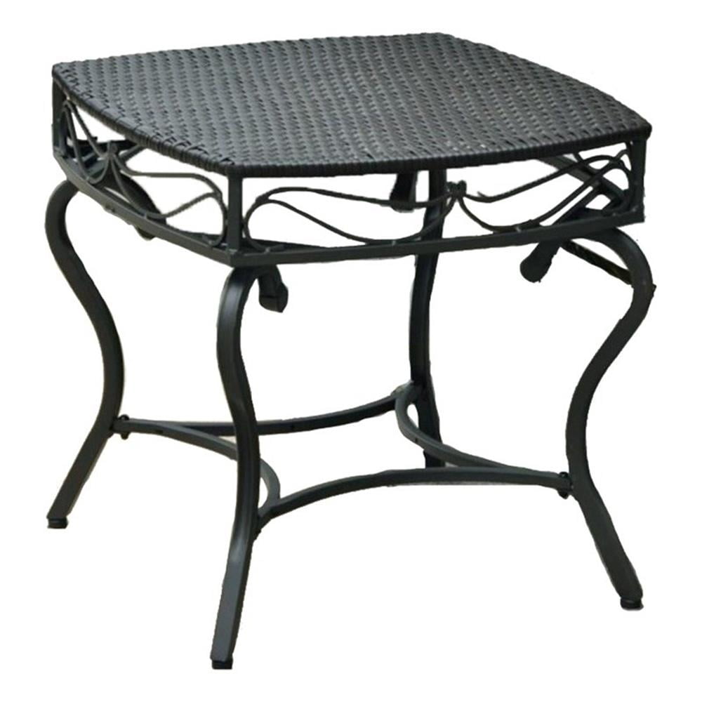 Pemberly Row Wicker and Metal Patio Side Table in Antique Black ...