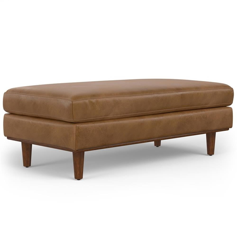 Pemberly Row Wide Century Rectangular Ottoman - Caramel Brown Genuine ...