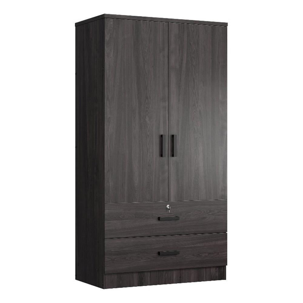 Pemberly Row Wood 2-Door Wardrobe Armoire with 2-Drawers Tobacco ...