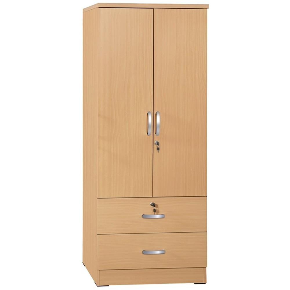 Pemberly Row Wood 2-Door Wardrobe Armoire with 2-Drawers in Maple ...