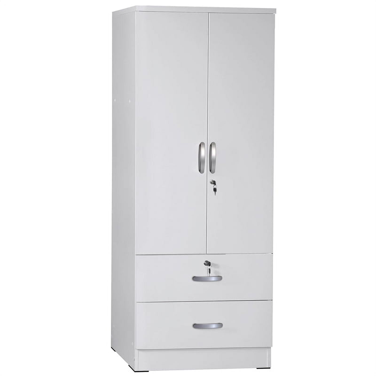 Pemberly Row Wood 2-Door Wardrobe Armoire with 2-Drawers in White ...