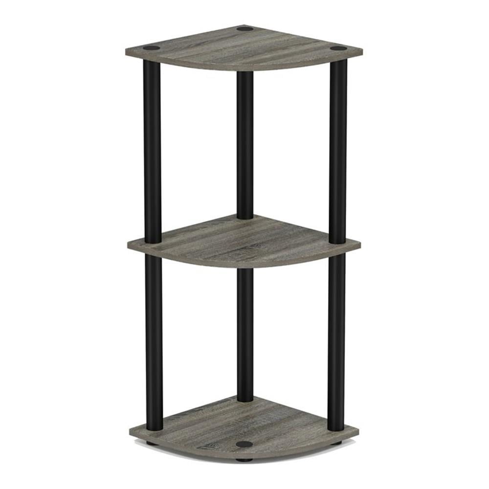 Pemberly Row Wood 3-Tier Corner Display Rack in French Oak Gray/Black ...