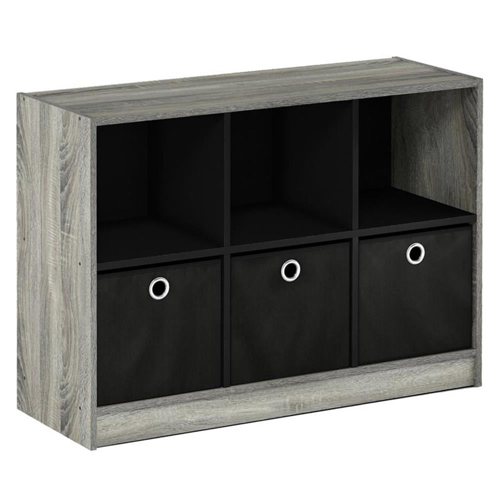 Pemberly Row Wood 3x2 Bookcase Storage w/Bins in French Oak Gray/Black ...
