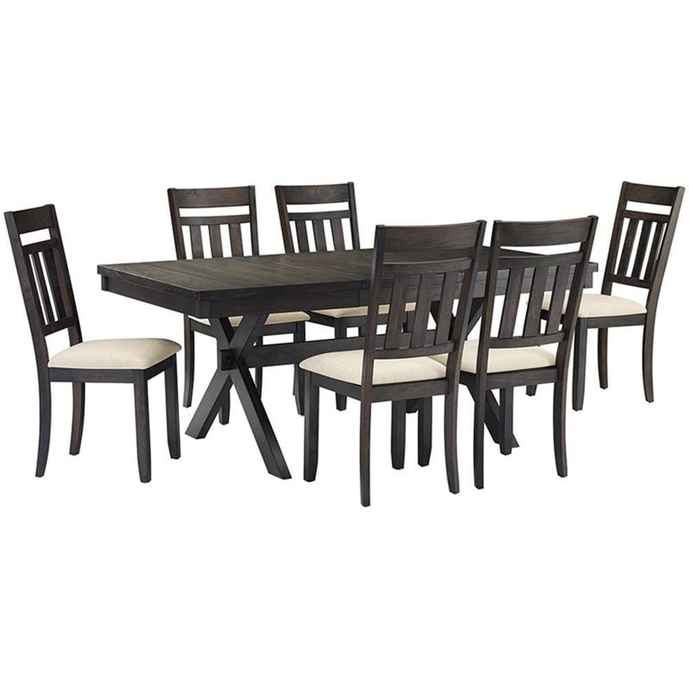 Pemberly Row Wood 7 Piece Butterfly Leaf Trestle Dining Set in Slate ...