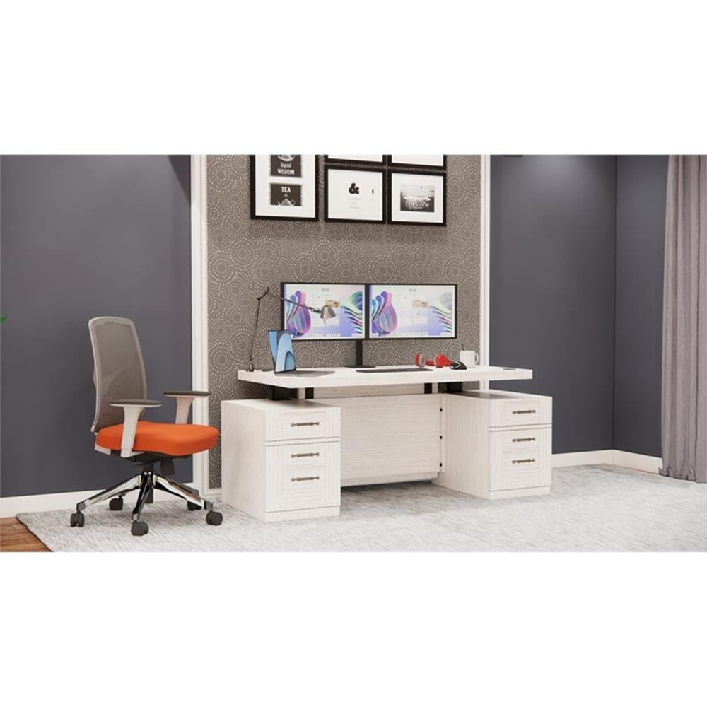 Pemberly Row Wood Adjustable Height Sit-Stand Storage Desk with Drawers ...
