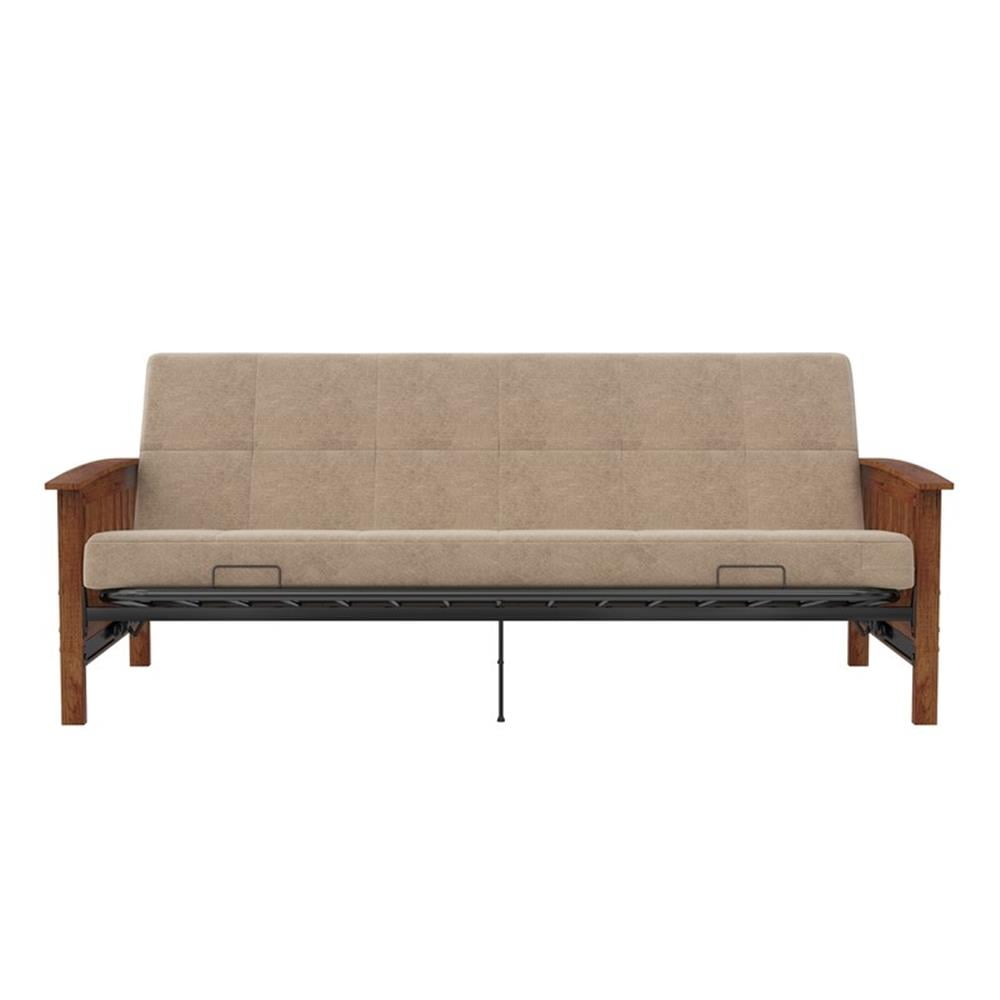 Pemberly Row Wood Arm Metal Futon Frame with 6-Inch Full Mattress in ...