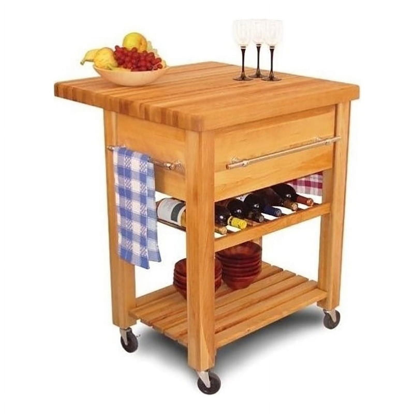 Pemberly Row Wood Baby Grand Butcher Block Work Center with Wine Rack ...