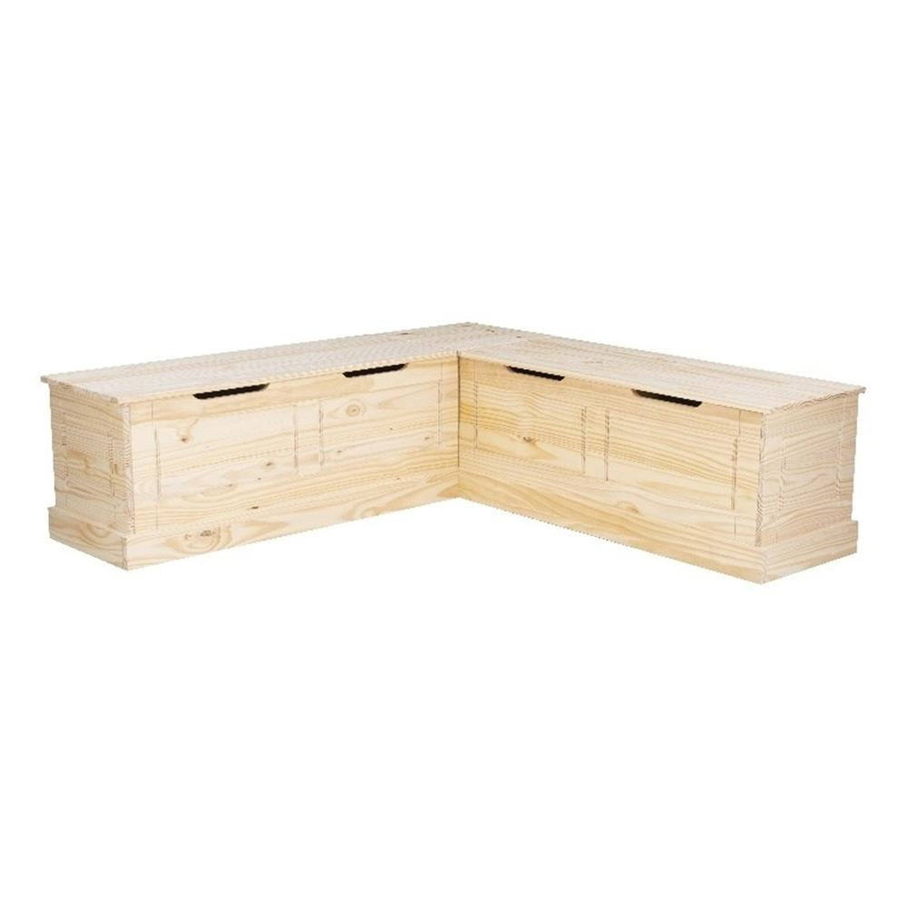 Pemberly Row Wood Backless Corner Pine Wood Nook in Unfinished Pine ...