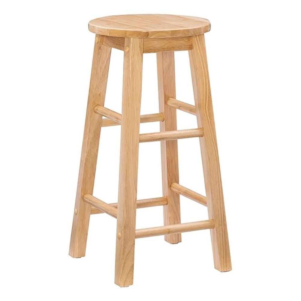 Pemberly Row Wood Bar Stool Chair in Brown With Round Seat & Footrest ...
