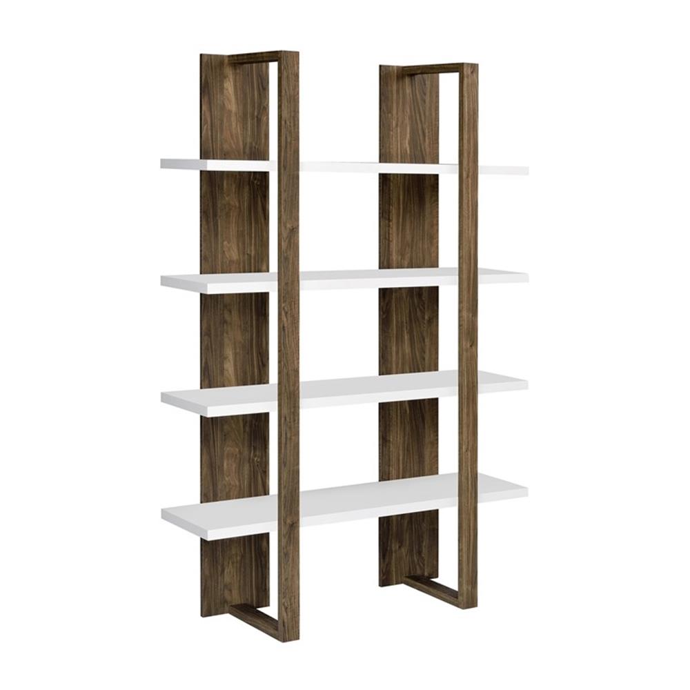 Pemberly Row Wood Bookcase with 4 Full-length Shelves White and Aged ...