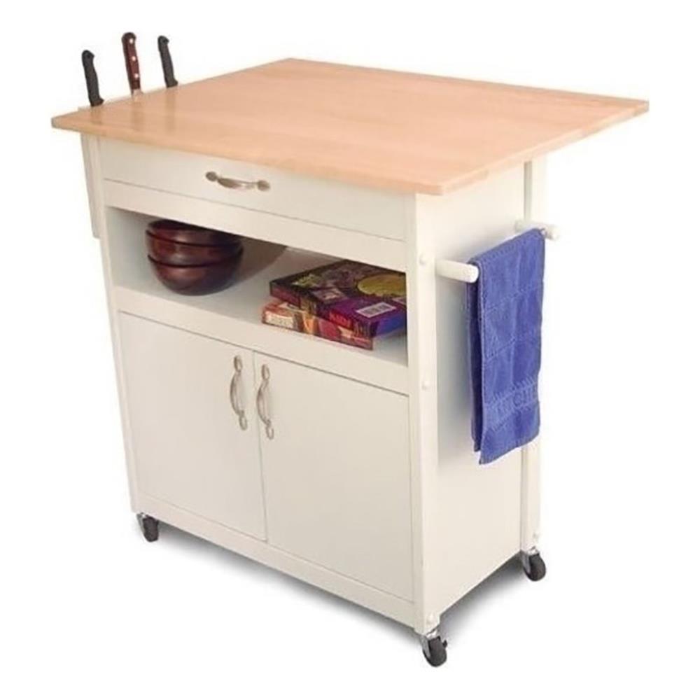 Pemberly Row Wood Butcher Block Kitchen Cart with 4 Casters in White ...