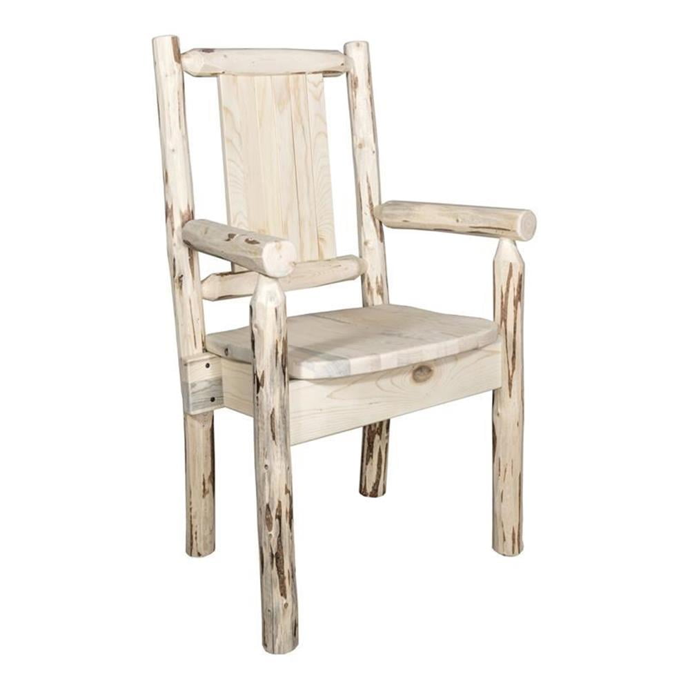 Pemberly Row Wood Captain's Chair with Engraved Bear Design in Natural ...