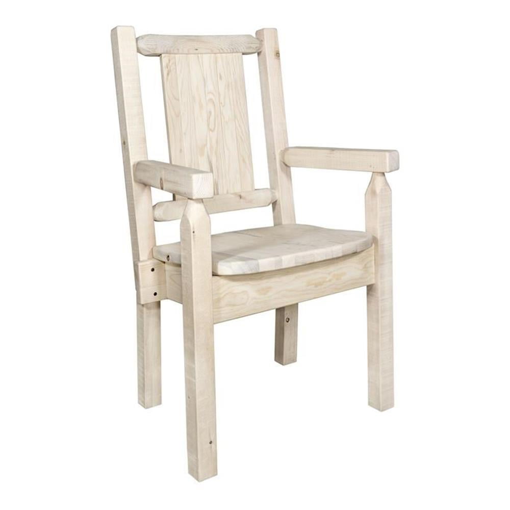 Pemberly Row Wood Captain's Chair with Engraved Wolf in Natural ...