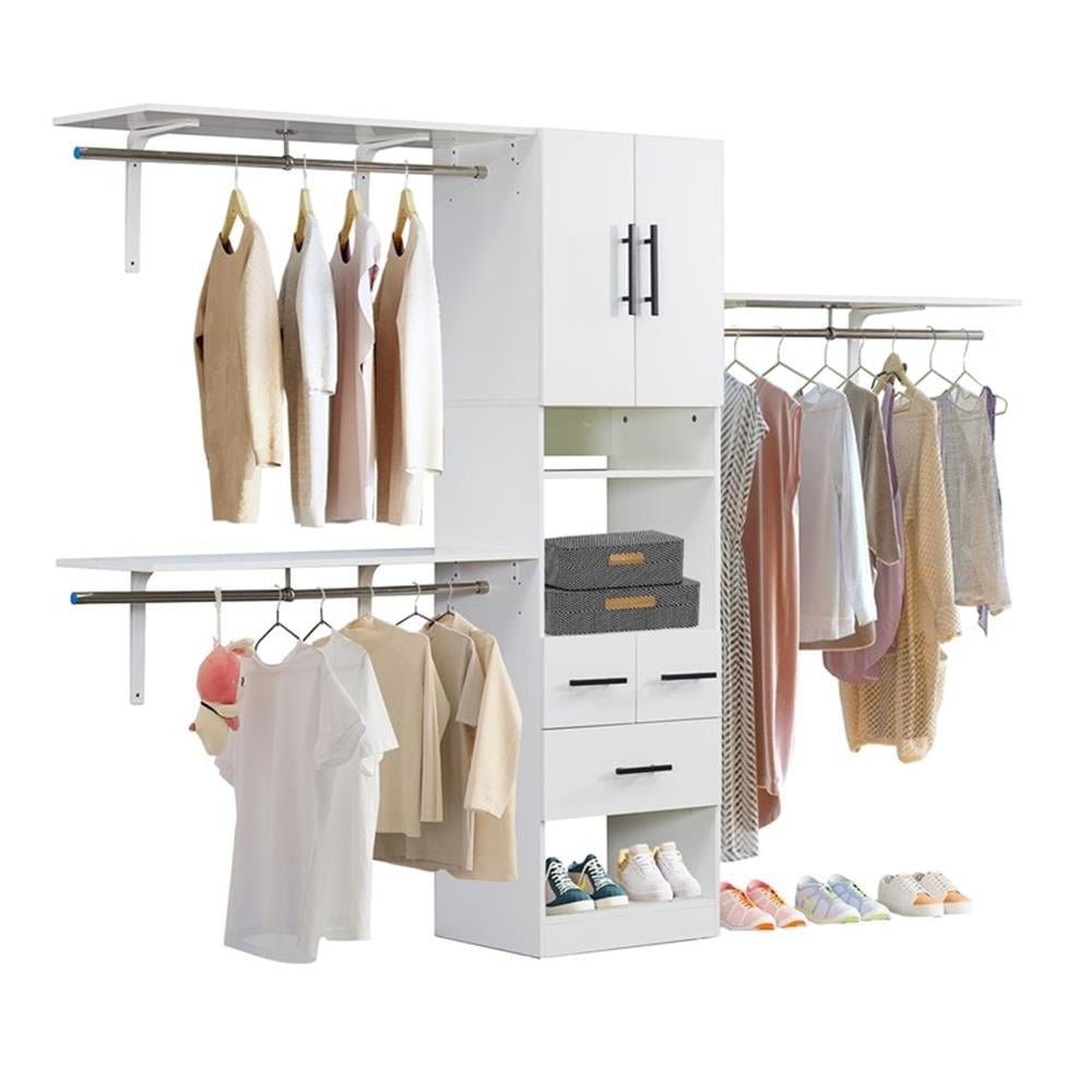 Pemberly Row Wood Closet Organizer System with 3 Shelf Towers in White ...