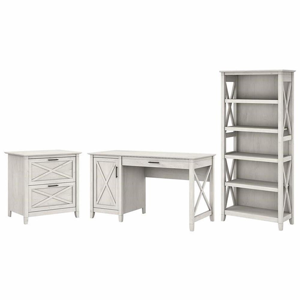 Pemberly Row Wood Computer Desk with File Cabinet and Bookcase - White ...