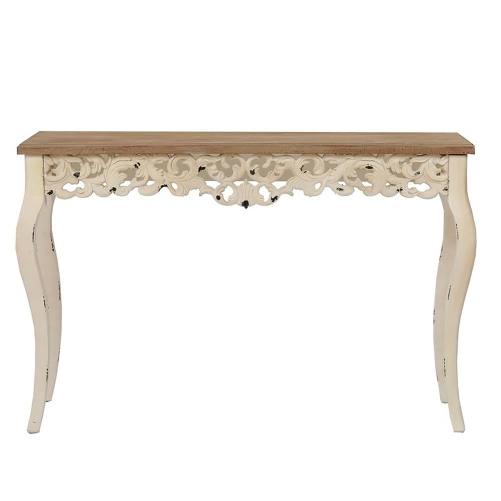 Pemberly Row Wood Console Entry Table in Off White and Natural ...