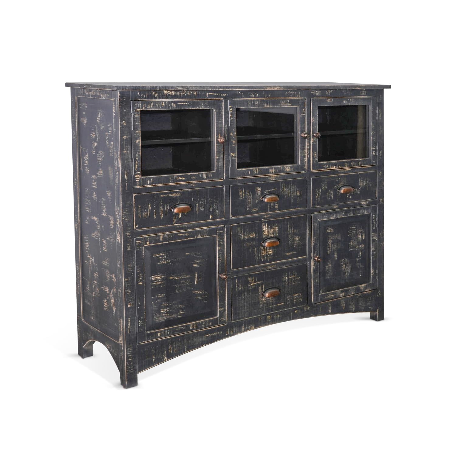 Pemberly Row Wood Farmhouse Mahogany Server in Black Sand Finish ...