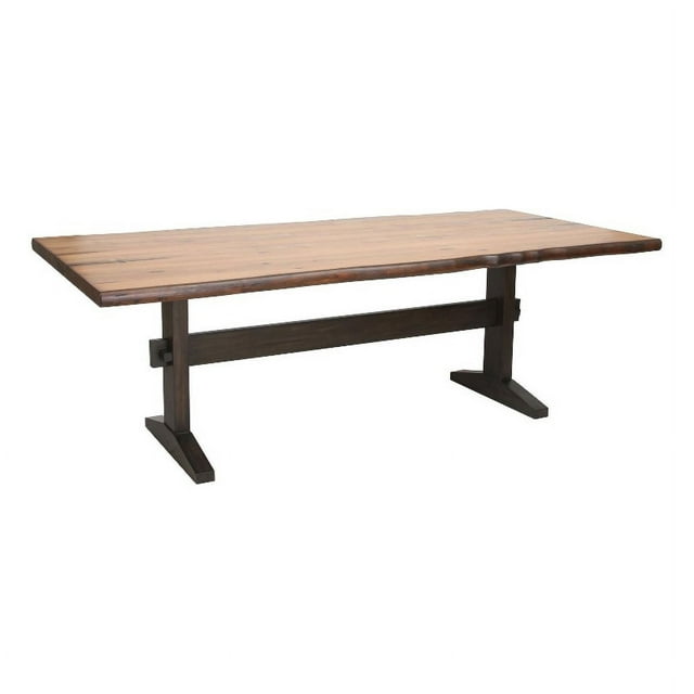 Pemberly Row Wood Live Edge Trestle Dining Table in Natural Honey and ...
