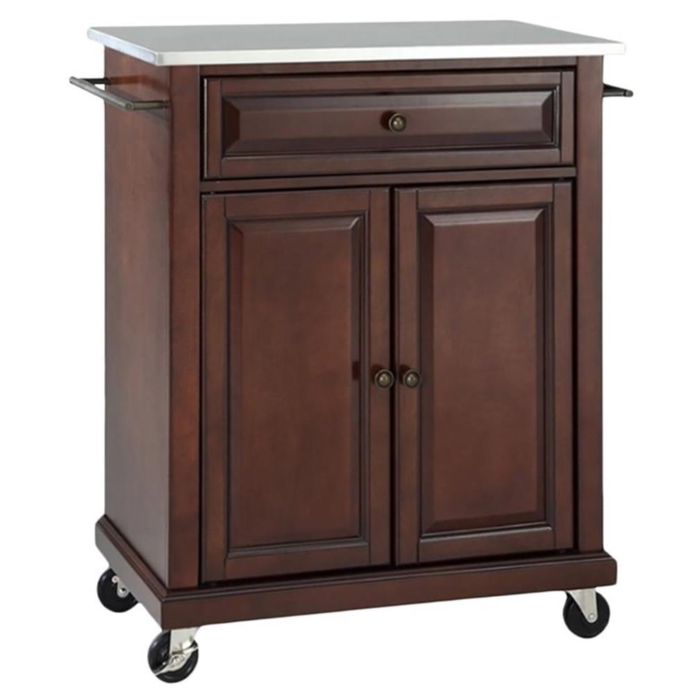 Pemberly Row Wood Portable Kitchen Cart in Mahogany / Silver - Walmart.com