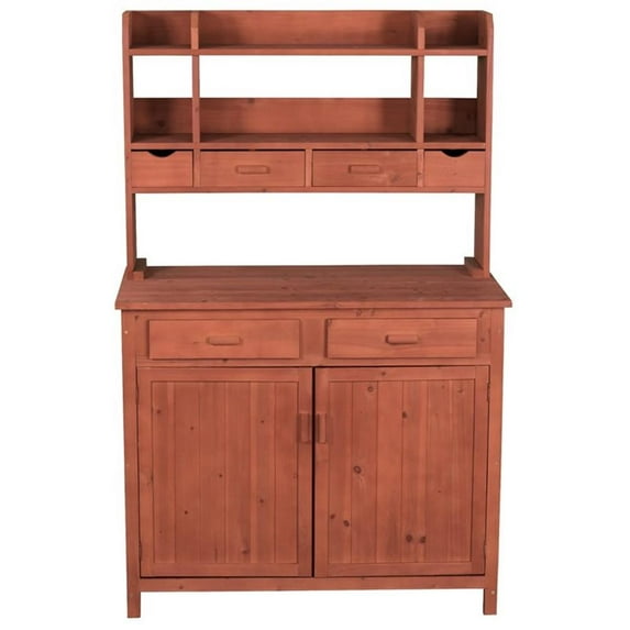 Pemberly Row Wood Potting Bench With Storage in Medium Brown - Walmart.com