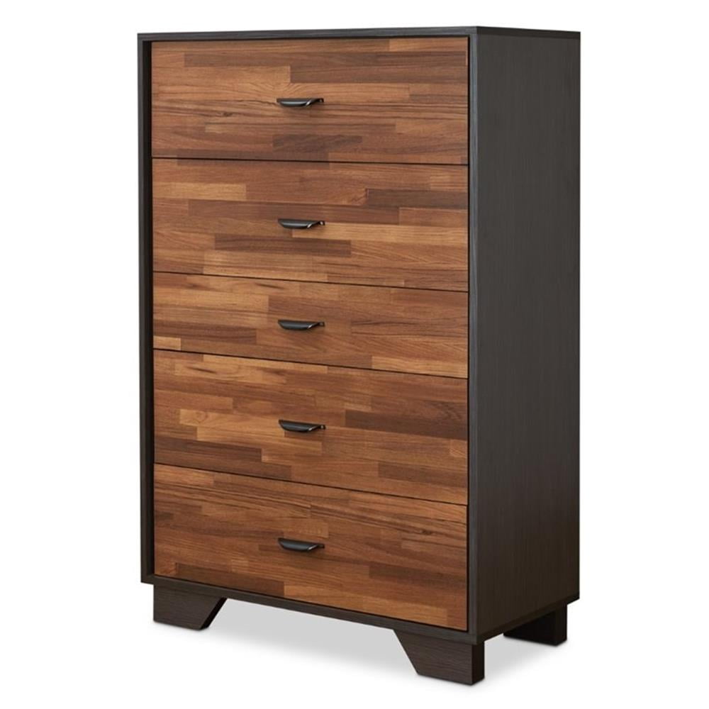 Pemberly Row Wood Rectangular Chest with 5 Storage Drawers in Walnut ...